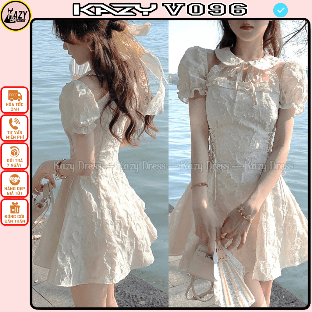 Lace flared DRESS with puffed cuffs, super pretty lady's DRESS with ...