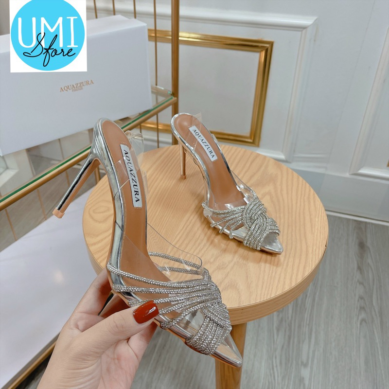 9cm high heel mules with mica stone bow in full box | Shopee Malaysia