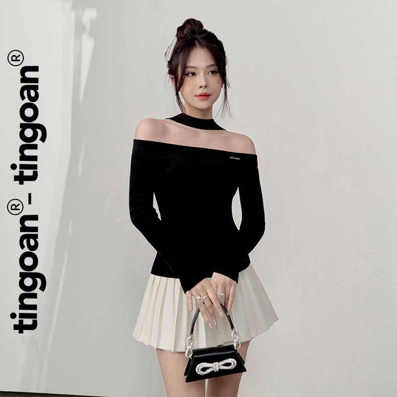 Tingoan - Black wool off-the-shoulder shirt with TINGOAN logo and black ...