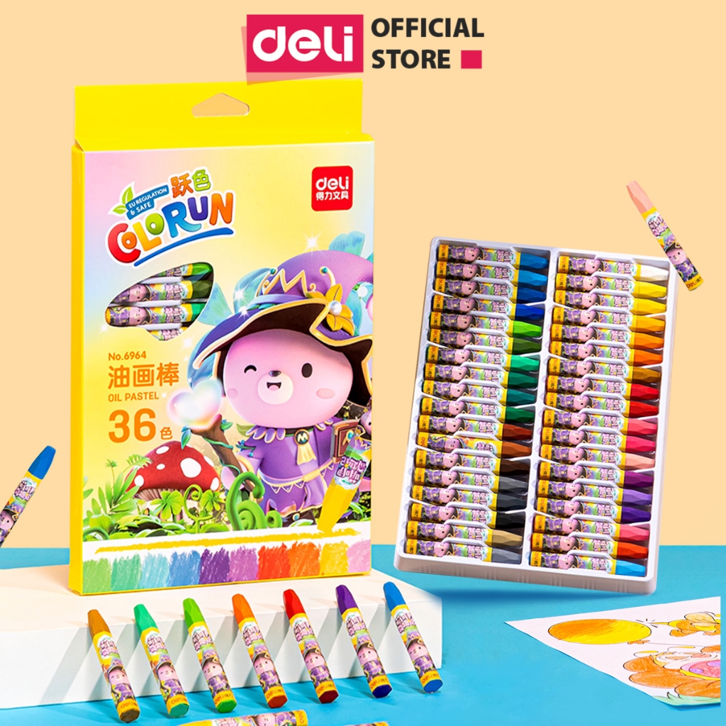 Deli Cute Student Oil Crayons - 12/18/24/36 Bright Colors Safe Super ...