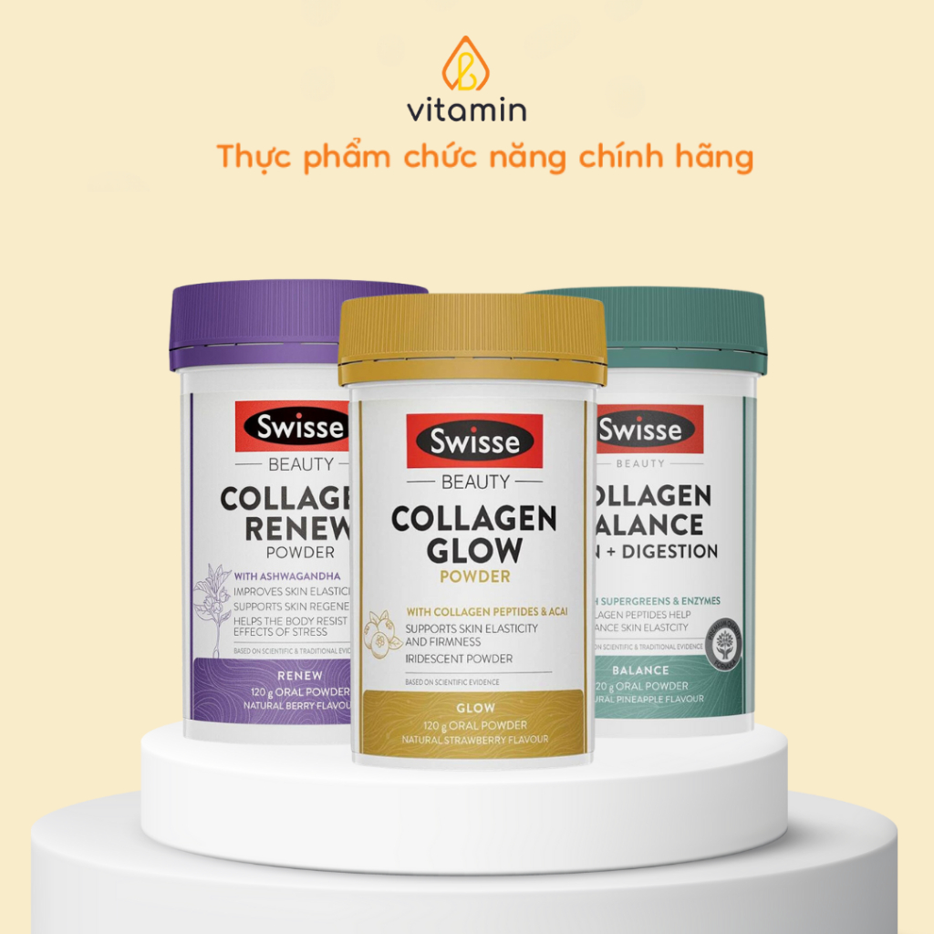 Collagen Swisse Powder in Powder form with 3 lines: Glow, Renew and ...