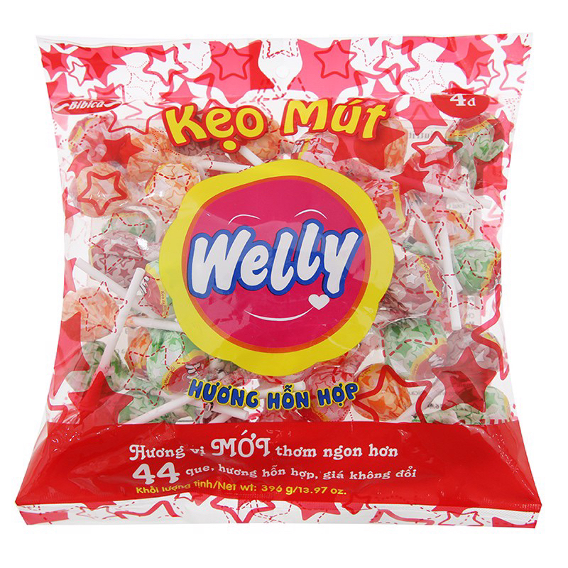 Welly Bibica mixed fruit flavored lollipops, bag of 44 sticks and jar ...