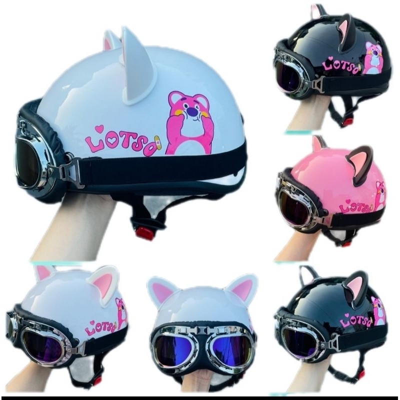 Lotso strawberry bear helmet (comes with aviator glasses + cute cat ...