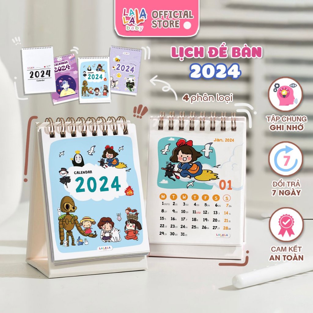 Desktop Calendar 2024 has cute mini Calendar with Calendar note Lalala ...