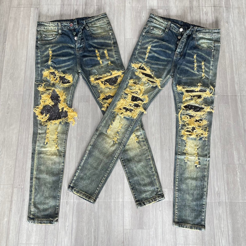 Amiri silver rhinestone pants, Amiri slimfit men's jeans in dusty green ...