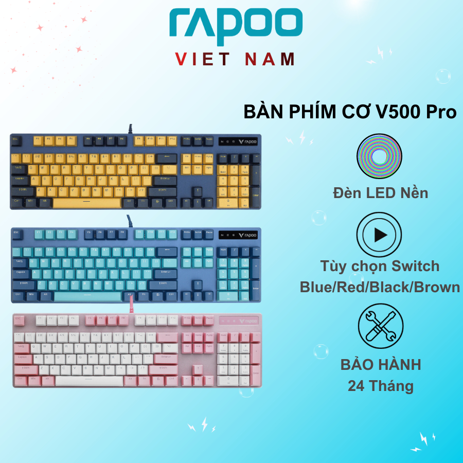 Rapoo V500 Pro Yellow Blue Mechanical Keyboard (Rapoo Switch) | Shopee Malaysia
