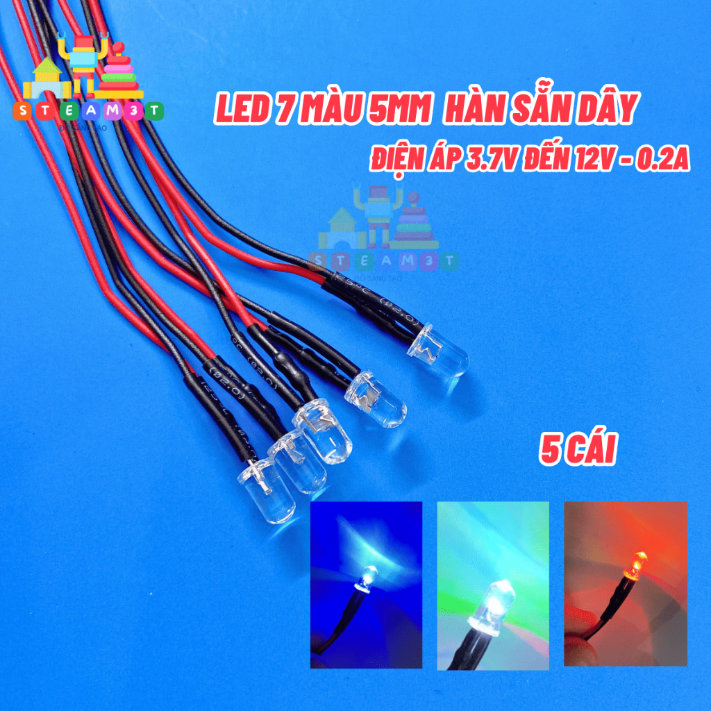 5 Color-changing 7-color LED Lights - 5MM LED Light Wired Glowing Diode ...