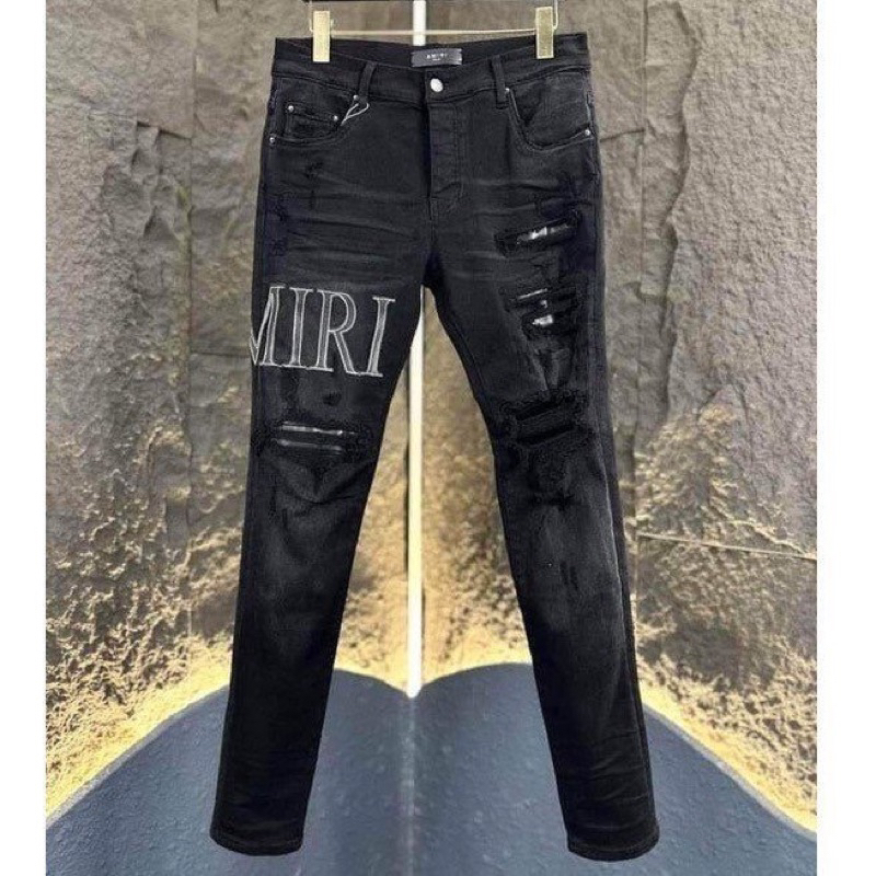 Amiri jeans with leather patches and leather pockets, amiri jeans ...