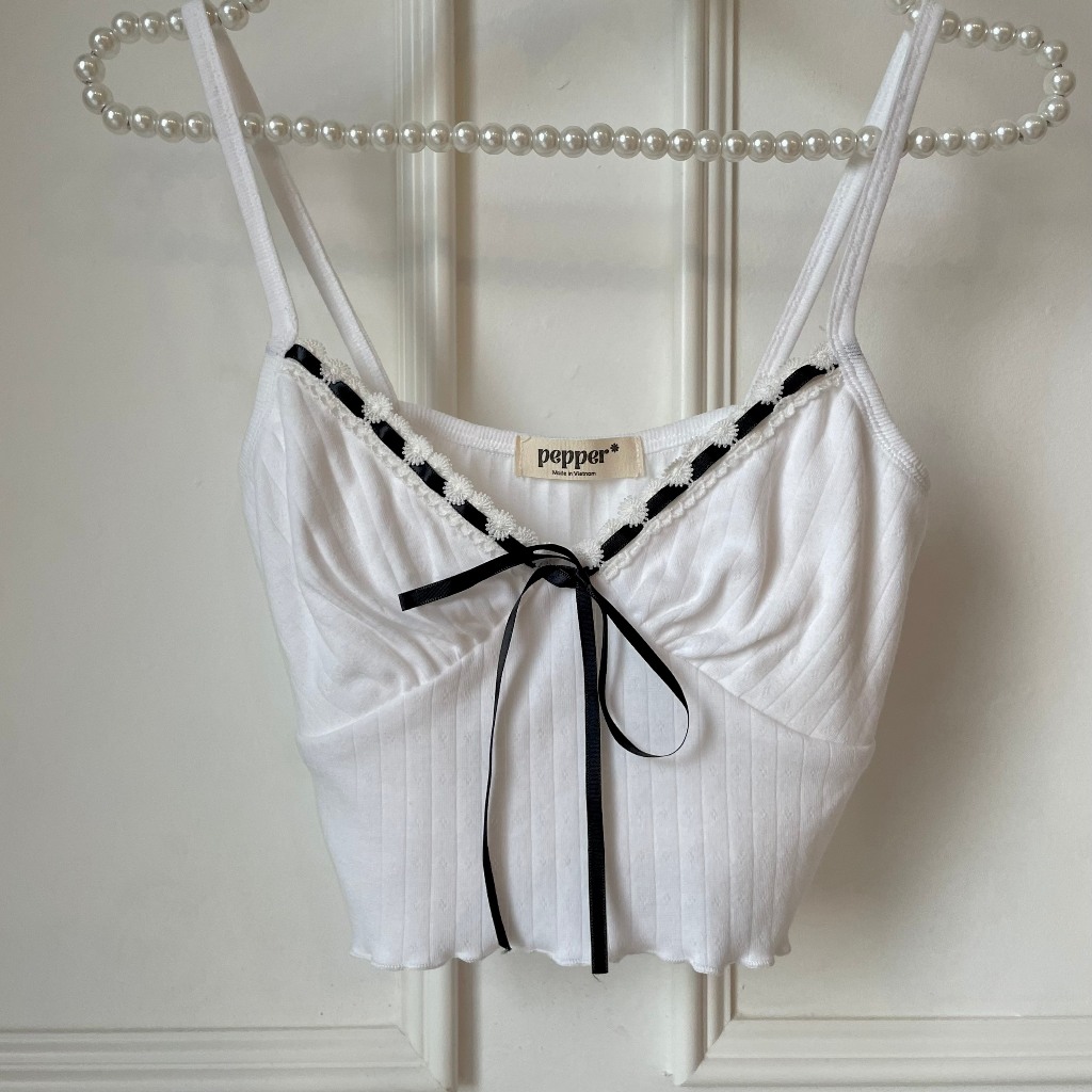 Pepper Clothing Spaghetti strap Cotton Set 2 Straps Soft White Ribbon ...