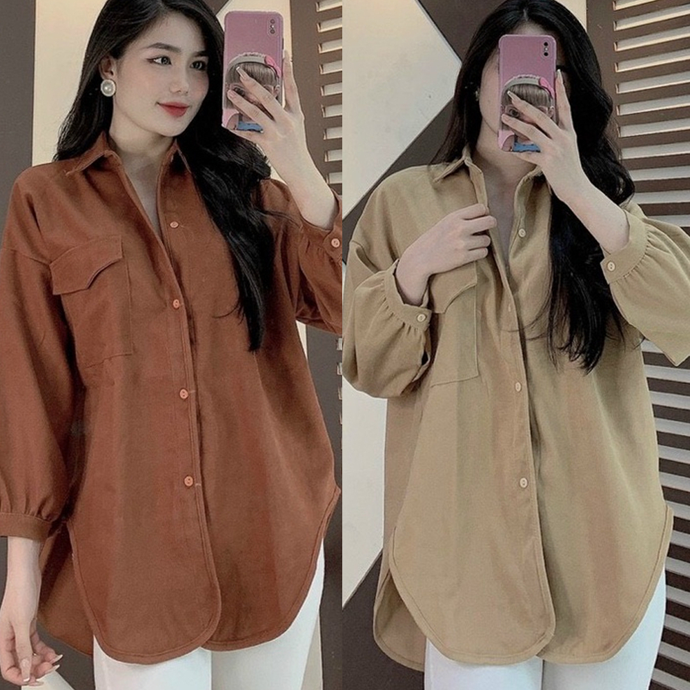 Women's tail shirt with flap, chest pocket, loose shape, welded silk ...