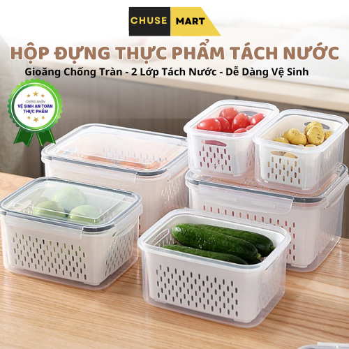 Set of 3 refrigerator food containers with water separator tray ...