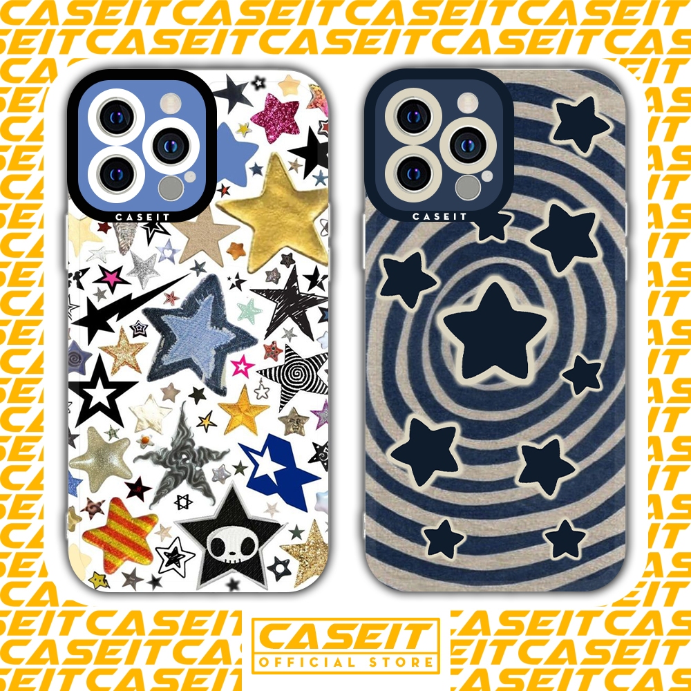Caseit square edge iphone case with y2k star pattern blue cute ...