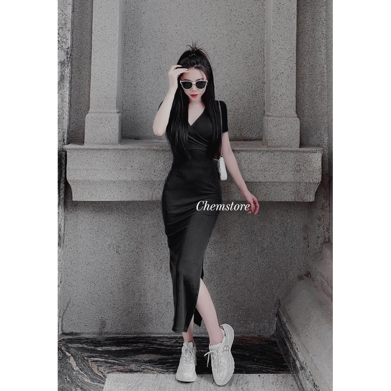 Cross-neck dress with slit | Shopee Malaysia