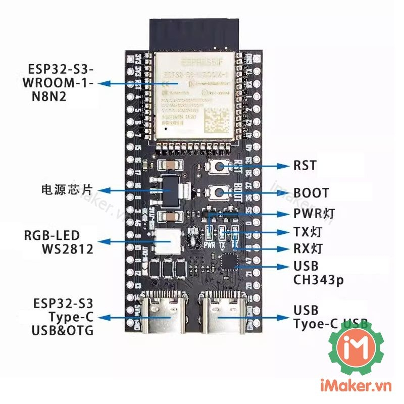 Esp32 S3 WROOM-1-N16R8 ESP32-S3-Dev Kit Type C-1 | Shopee Malaysia