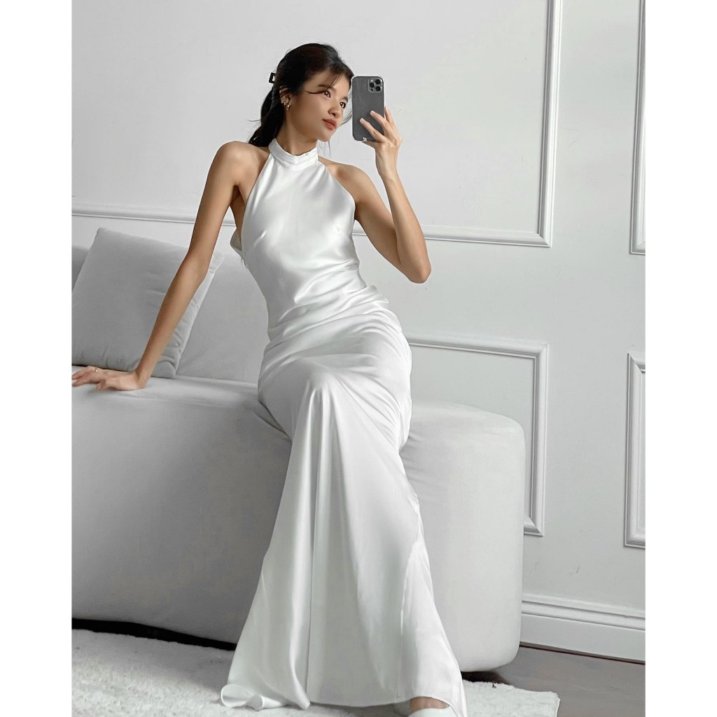 Luxury Silk Party Dress with Backless Camisole Long Fishtail ...