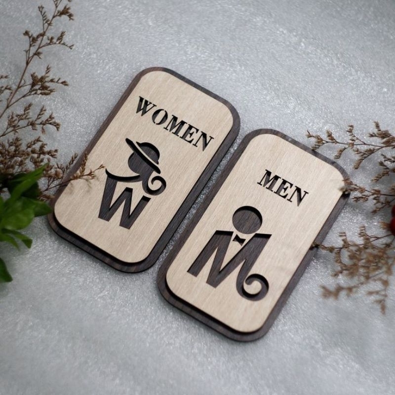 Toilet sign made of 2-layer MDF wood, cut and engraved with sound ...