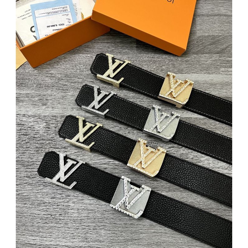 (full Boxv)high quality Lv leather belt, version studded with sparkling ...