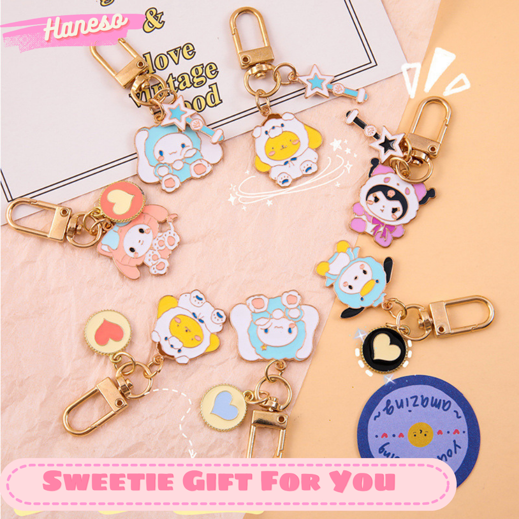 Haneso Cartoon Metal Keychains Sanrio Puppy Cinnamoroll Rabbit Melody ...