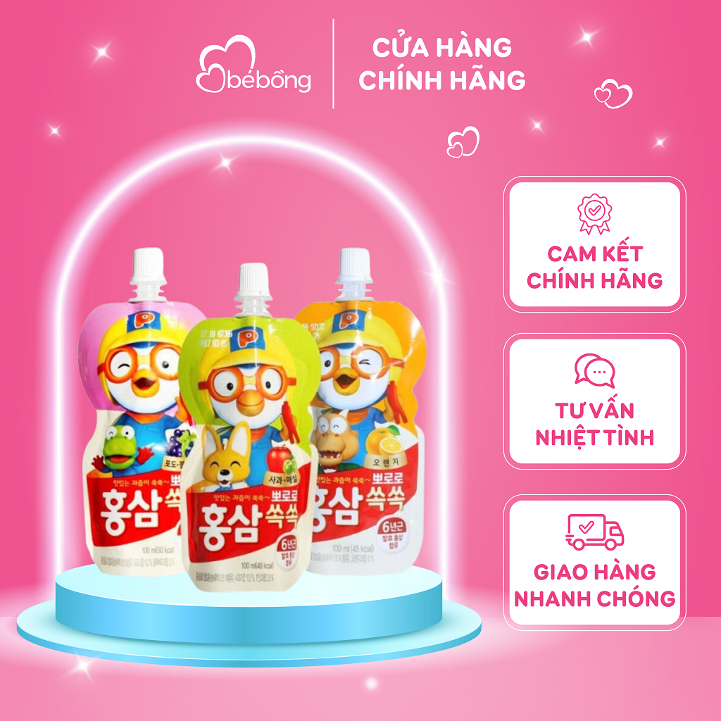 Pororo red ginseng fruit drink orange/apple/grape flavor 100ml pack ...