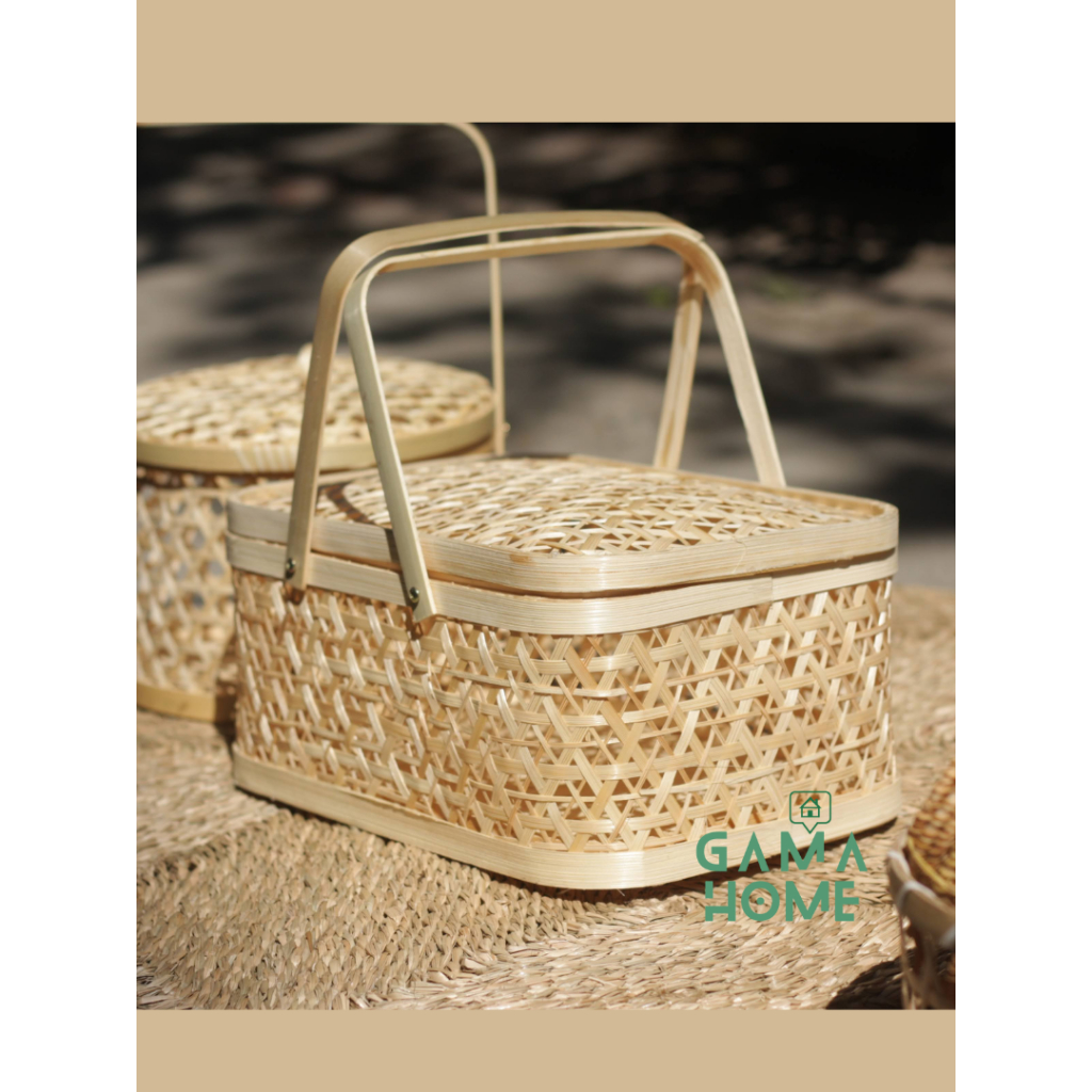 Bamboo Storage Baskets With Decorative Handles, Eco-Friendly Rustic ...