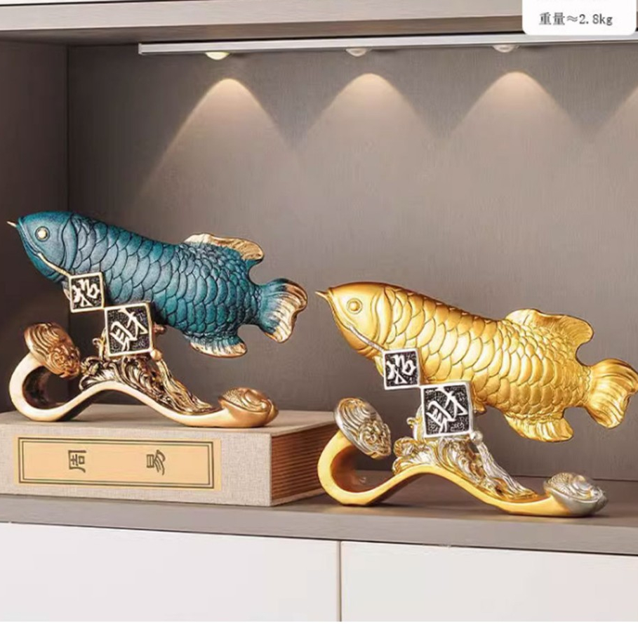 Golden Arowana fish statue on Nhu Y stick, feng shui arowana fish ...