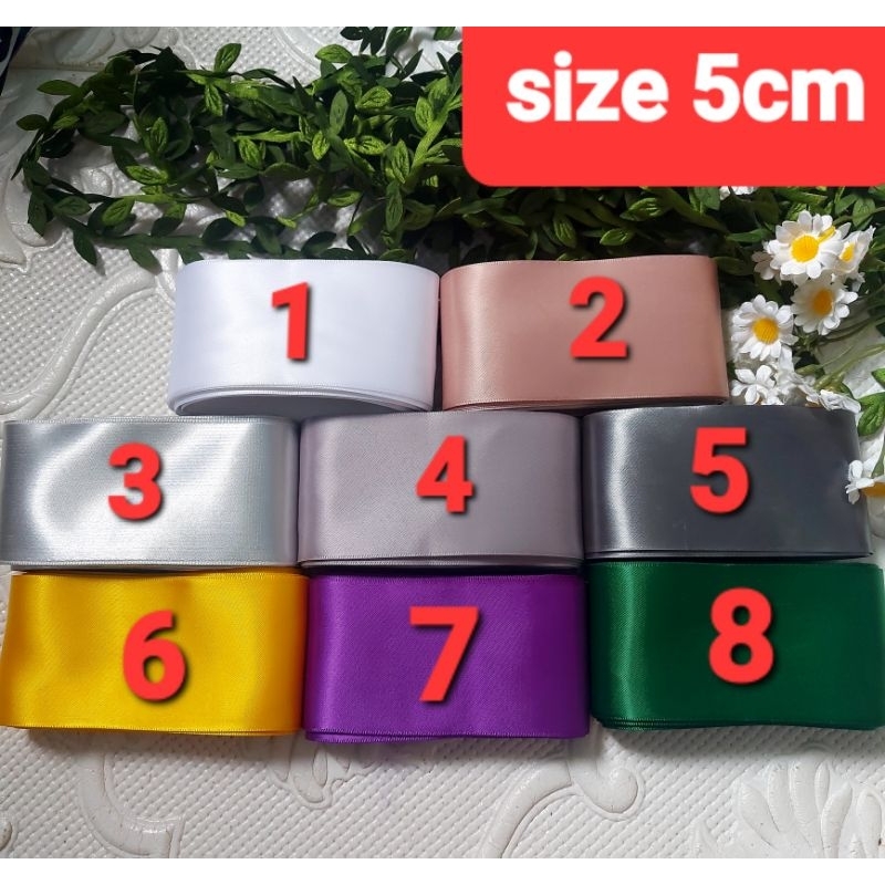 Satin silk ribbon, 2 sides, size 5cm and 6.3cm (5 meter cord) | Shopee ...