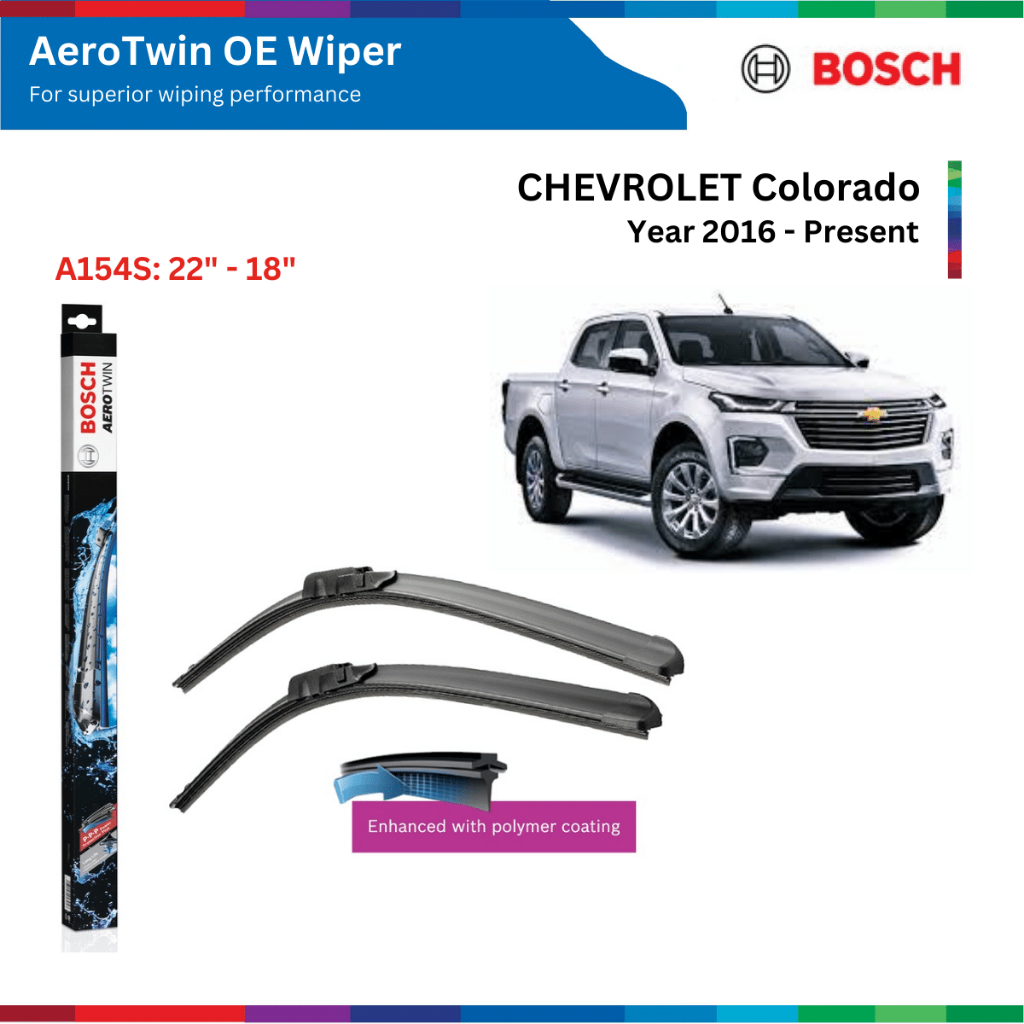 Bosch AeroTwin Euro Wiper Set A415S 22" & 18", CHEVROLET Colorado model year 2016 to present ...