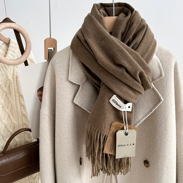 Different tone plain scarf in Neutral color, Cashmere felt, warm multi ...