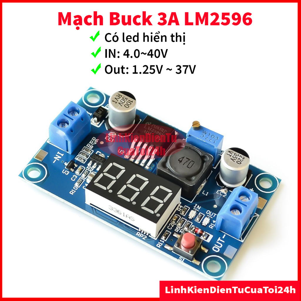 Buck DC-DC LM2596 3A low voltage circuit (Input 4-35VDC Output 1-30VDC) With Led voltage display ...
