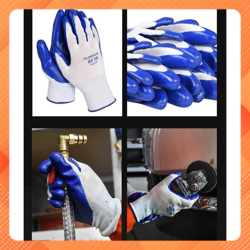 Green painted labor protection gloves used for manufacturing components ...
