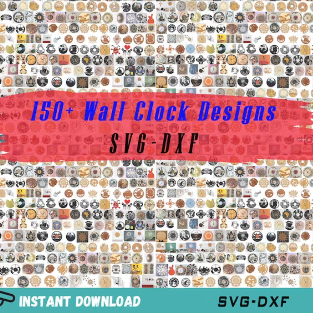150+svg,dxf,png wooden wall clock for laser cutting, wall clock model ...