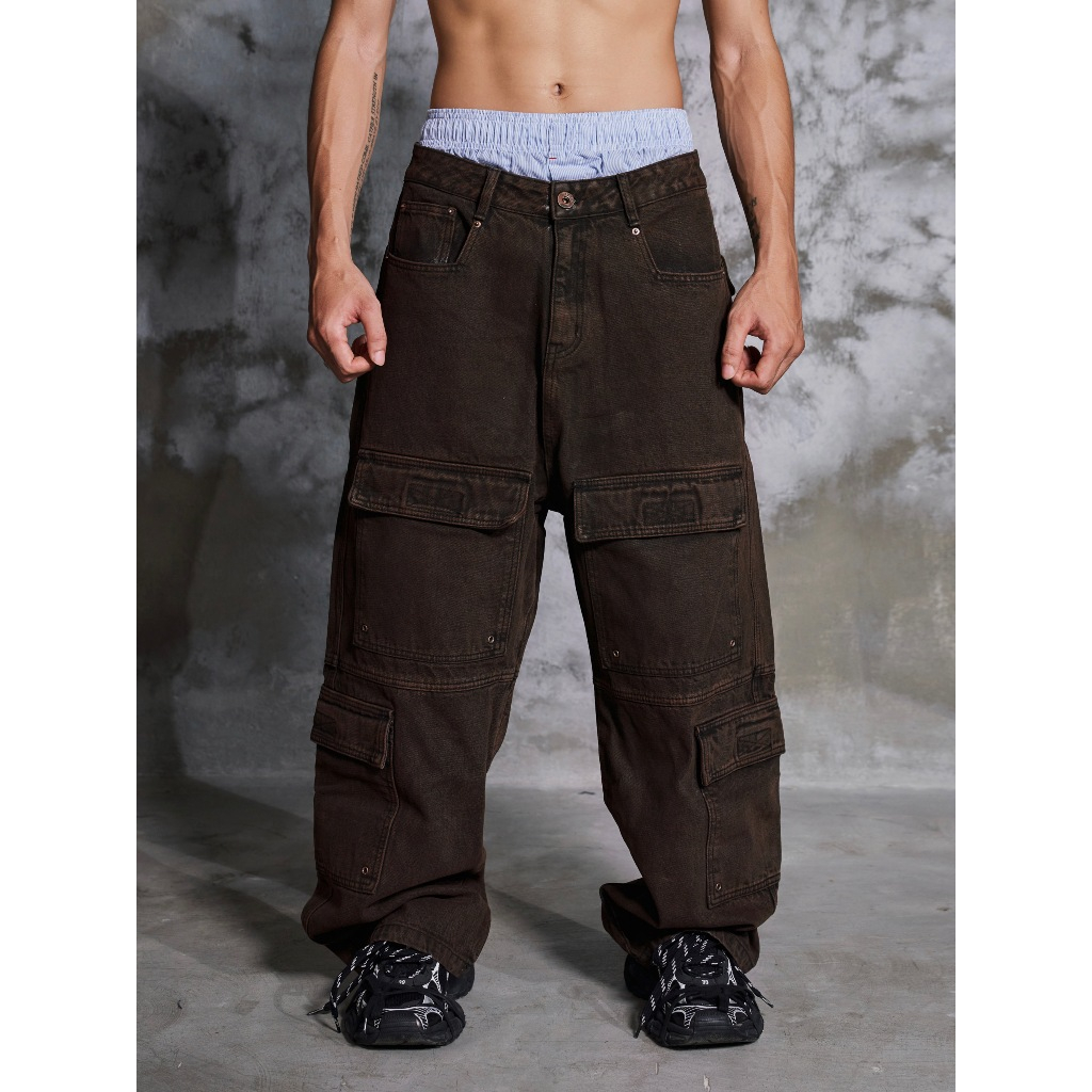 Heavy CARGO PANTS (BROWN) _ BOXED JEANS (DARK BROWN) | Shopee Malaysia
