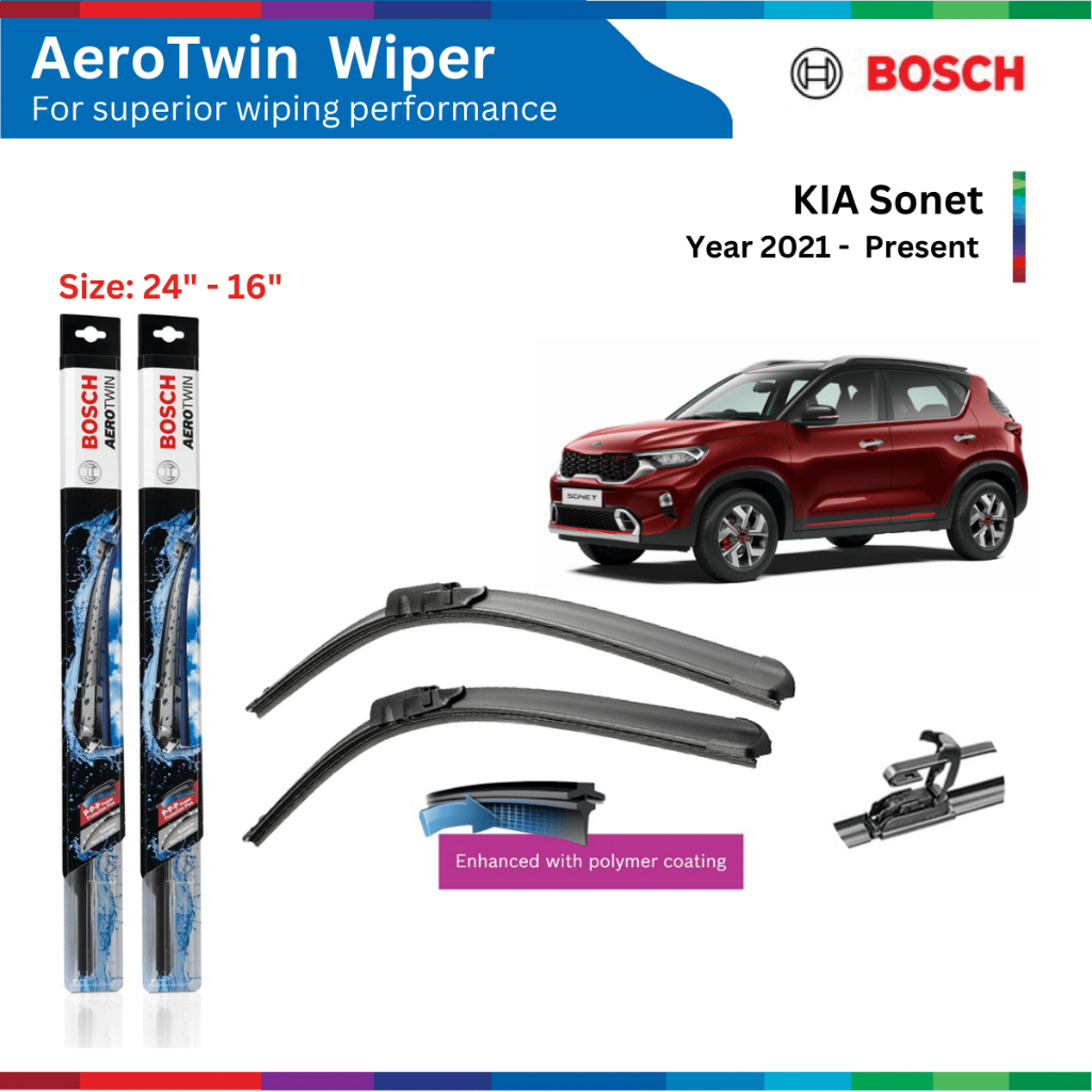 Bosch AeroTwin 24 wiper set" & 16", KIA Sonet model year 2019 to ...