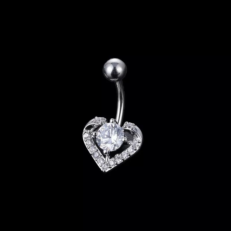 (1 Pc) Heart-shaped Navel Piercing - Stone-encrusted navel piercing ...