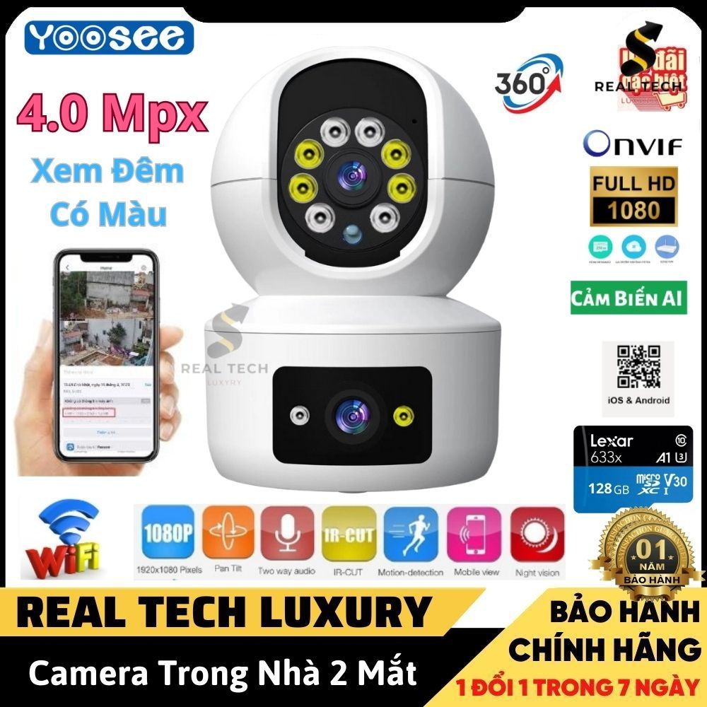 Yoosee 2-eye indoor wifi Camera FH002 4.0 Mpx with night color, 2-way ...