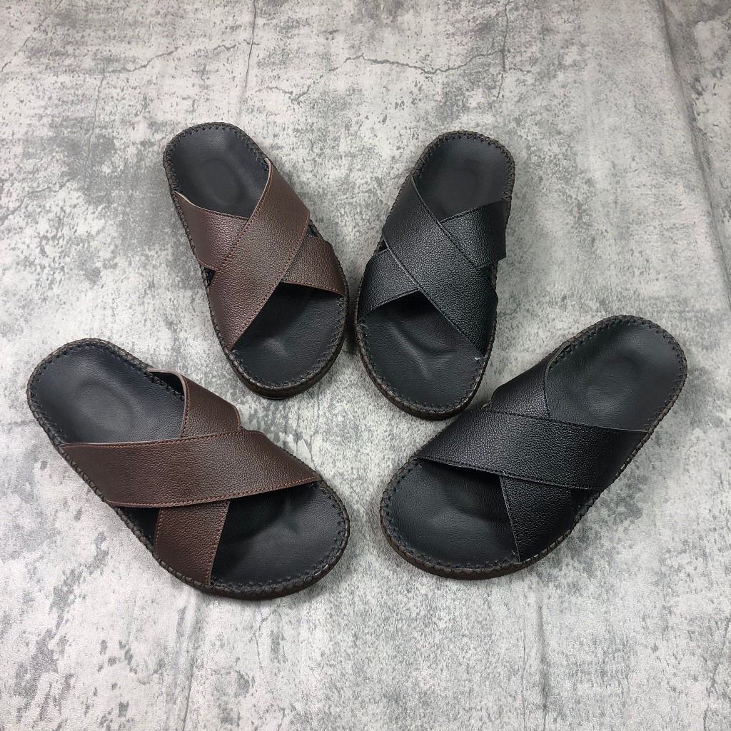 Beman CK men's sandals, X-shaped straps in tight 2-layer leather ...