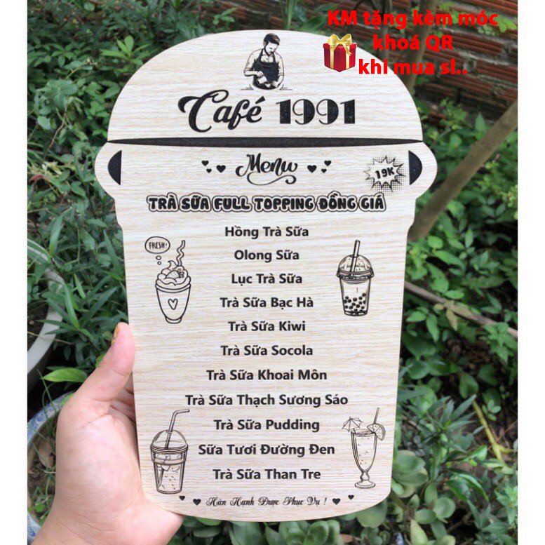 Custom printed wooden Menu in the shape of a milk tea cup, Menu for ...