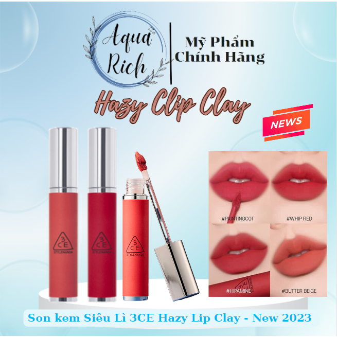 3ce Hazy Lip Clay Matte Lipstick Full Color [Whip Red - Butter Beige ...