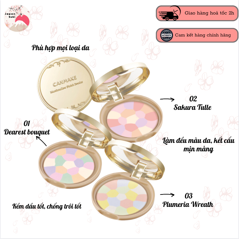 Japanese Canmake Marshmallow Finish Powder Abloom, multi-colored, smooth texture, evens skin ...