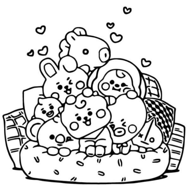 Bt21 Characters - Set of 20 A4 A5 Coloring Pages for Wax and Pencil ...