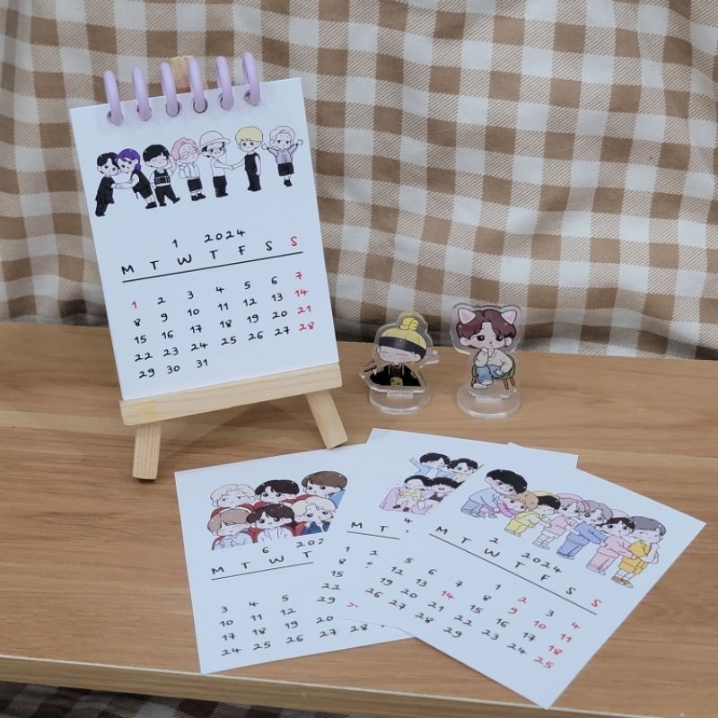 XO Bts 2024 mini calendar set with chibi drawing spring calendar with ...