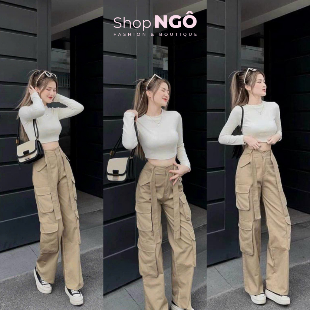 Women's outfit Set: long-sleeved white crop top, mixed with straight ...