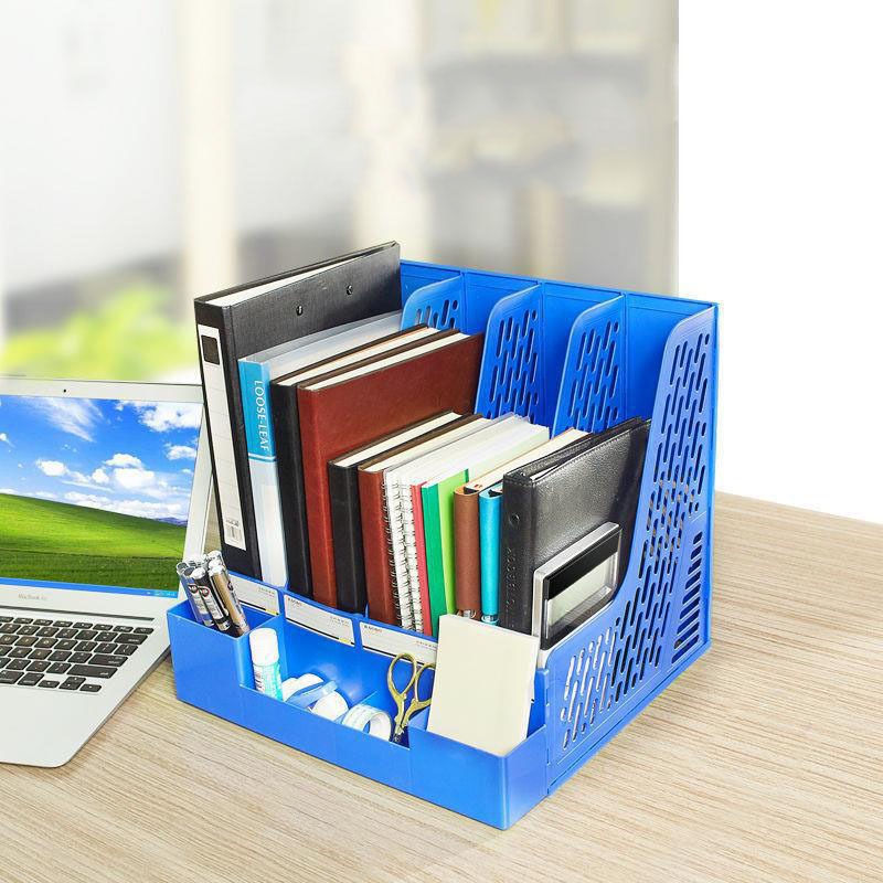 Multi-compartment document rack with pen tray, desktop office document ...