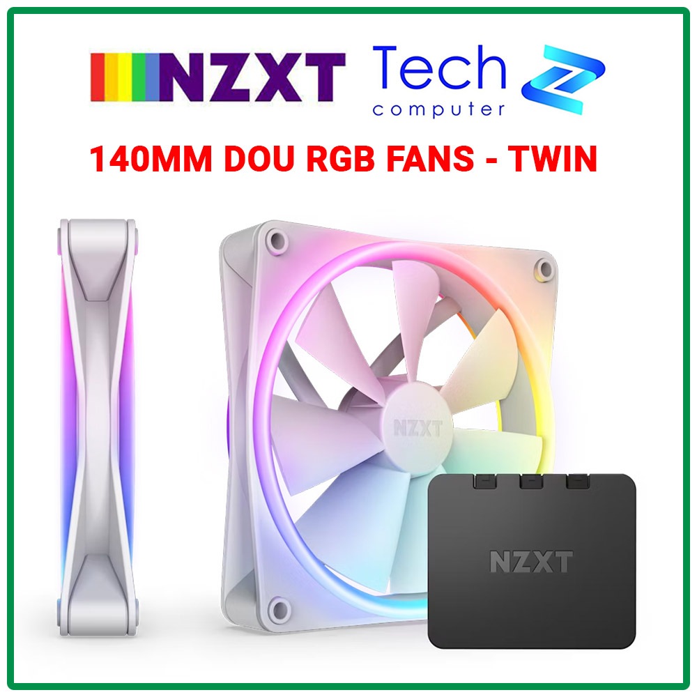 Set of 2 NZXT F140 DOU RGB Fans with Control - 140mm DOU RGB Fans ...