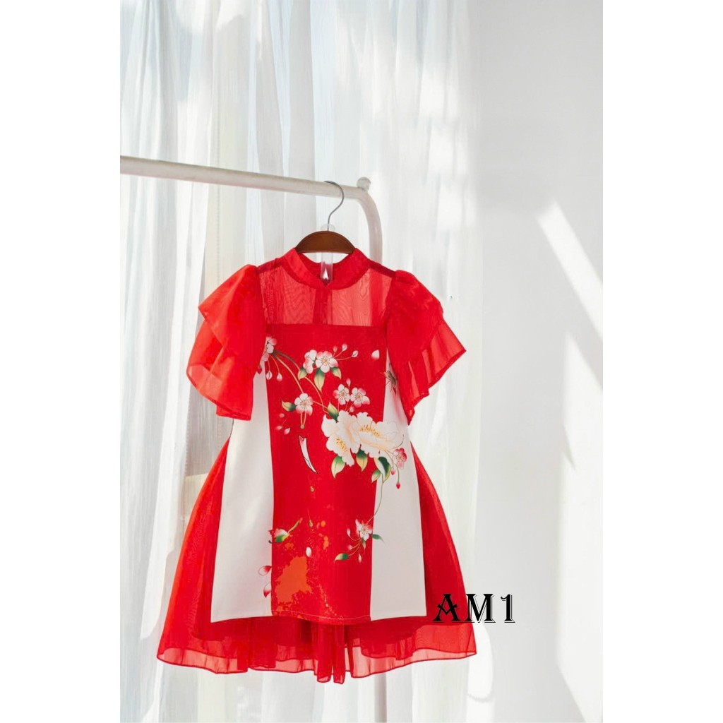 Traditional cherry blossom ao dai for girls - CNY peach blossom ao dai ...