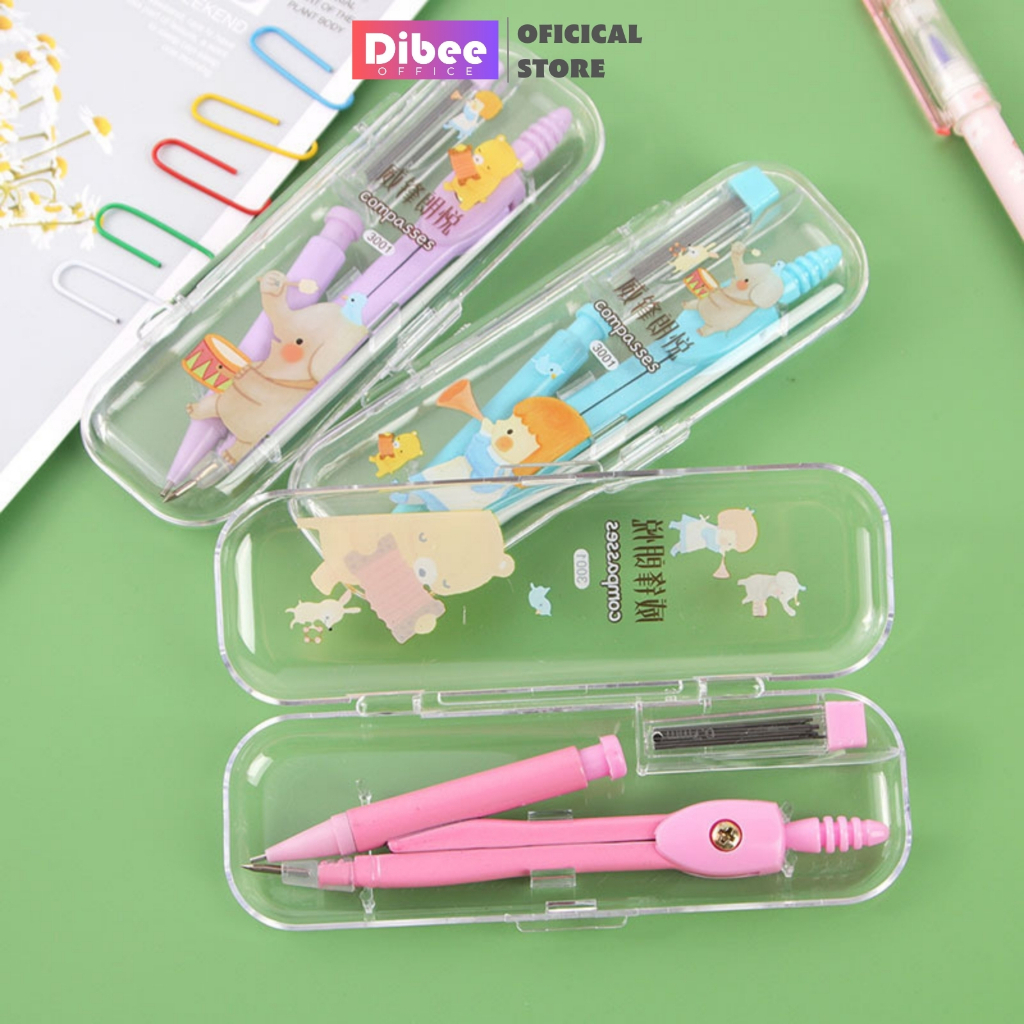 DiBee student compass set with nib, needle nib compass, 3 cute colors ...