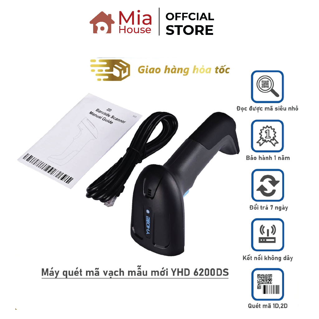 Handheld wired Barcode scanner YHD 6200DS reads small size Barcode 1D ...