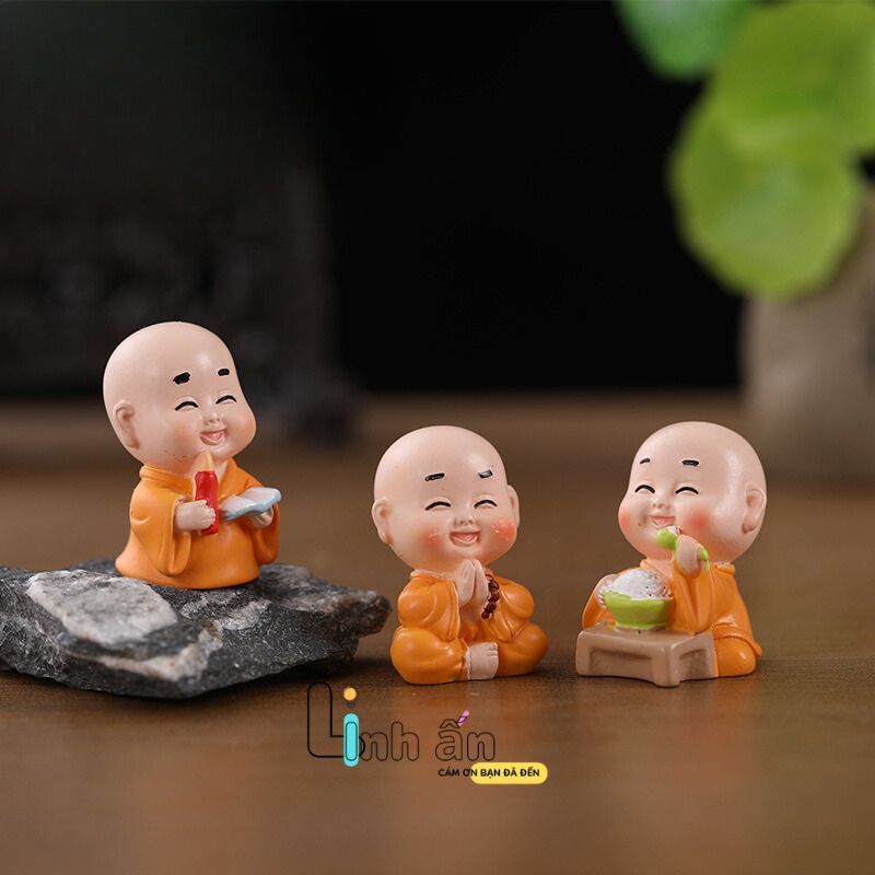 DECORATIVE STATUE - Mini Little Monk Statue Set Daily Activities Fish ...