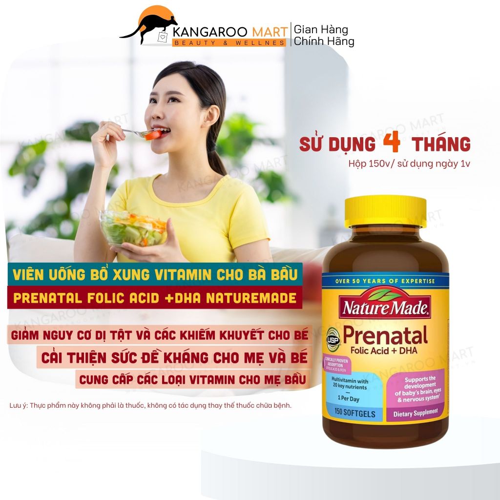 Prenatal Folic Acid +DHA NatureMade Vitamin Supplement 150 Tablets ...
