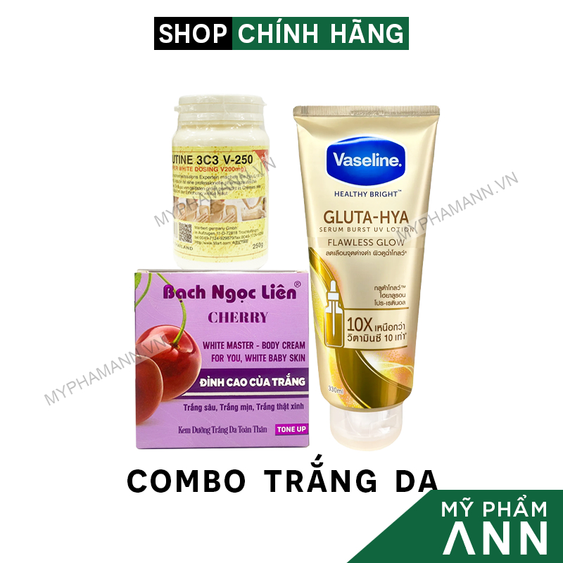 Combo Whitening Skin Whitening Pearl Lien Cherry + Vaseline Gluta Hya ...